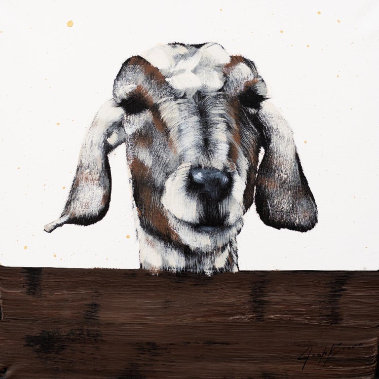 Josh Brown - Brown and White Goat On Fence For Sale at 1stDibs