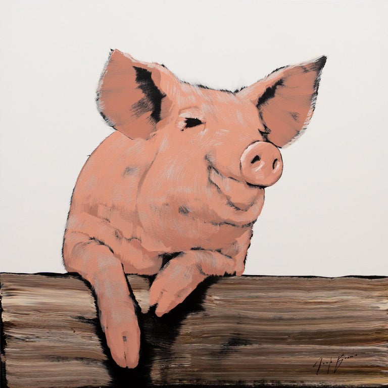 Josh Brown - Silver-Haired Pig on White For Sale at 1stDibs