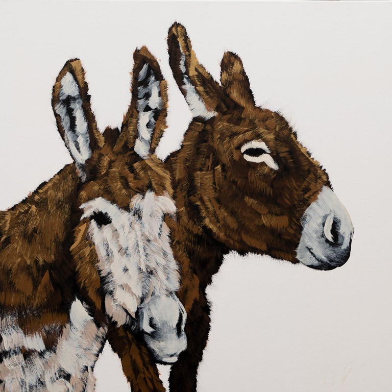 Josh Brown - Two Donkey on White For Sale at 1stDibs