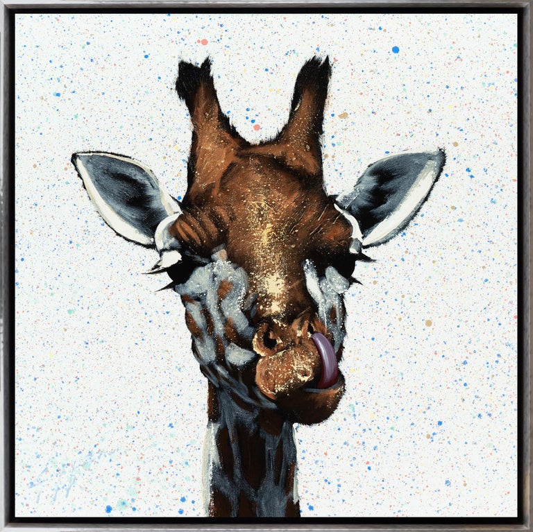 Joshua Brown - "Giraffe 4" Painterly Giraffe Portrait with Splatter ...