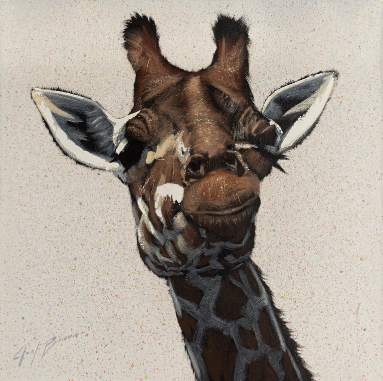 Joshua Brown - "Giraffe 5" Painterly Giraffe Portrait with Splatter ...
