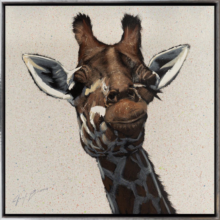 Joshua Brown - "Giraffe 5" Painterly Giraffe Portrait with Splatter ...