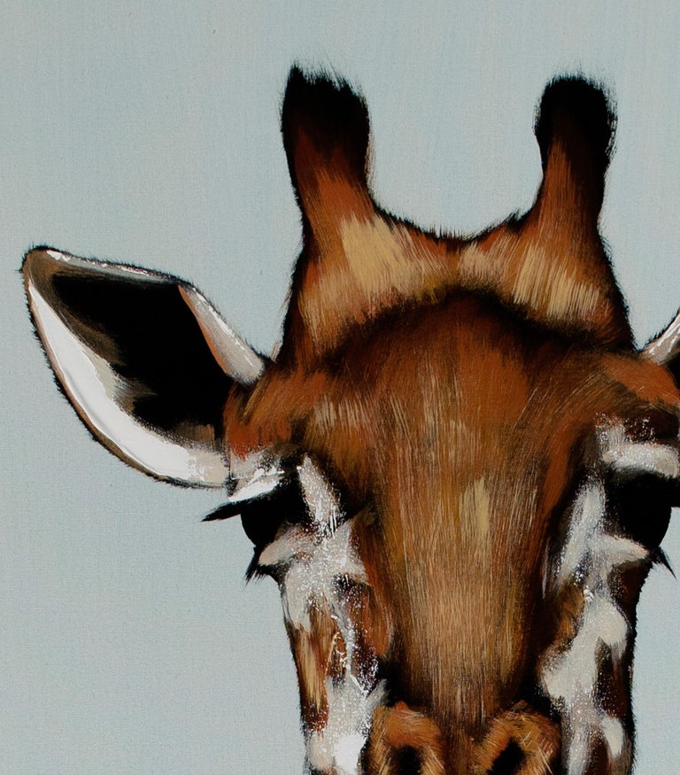 Joshua Brown - "Giraffe on Teal" Painterly Realistic Giraffe with ...
