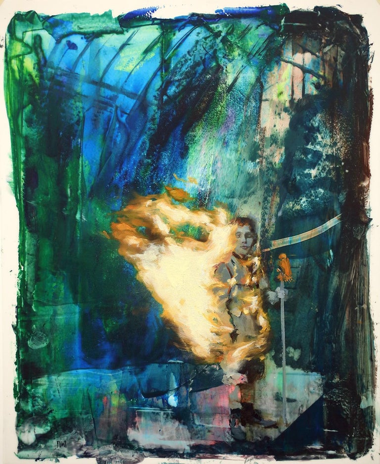 Joshua Flint - The Glare of the Sun, blue and gold surrealist ...