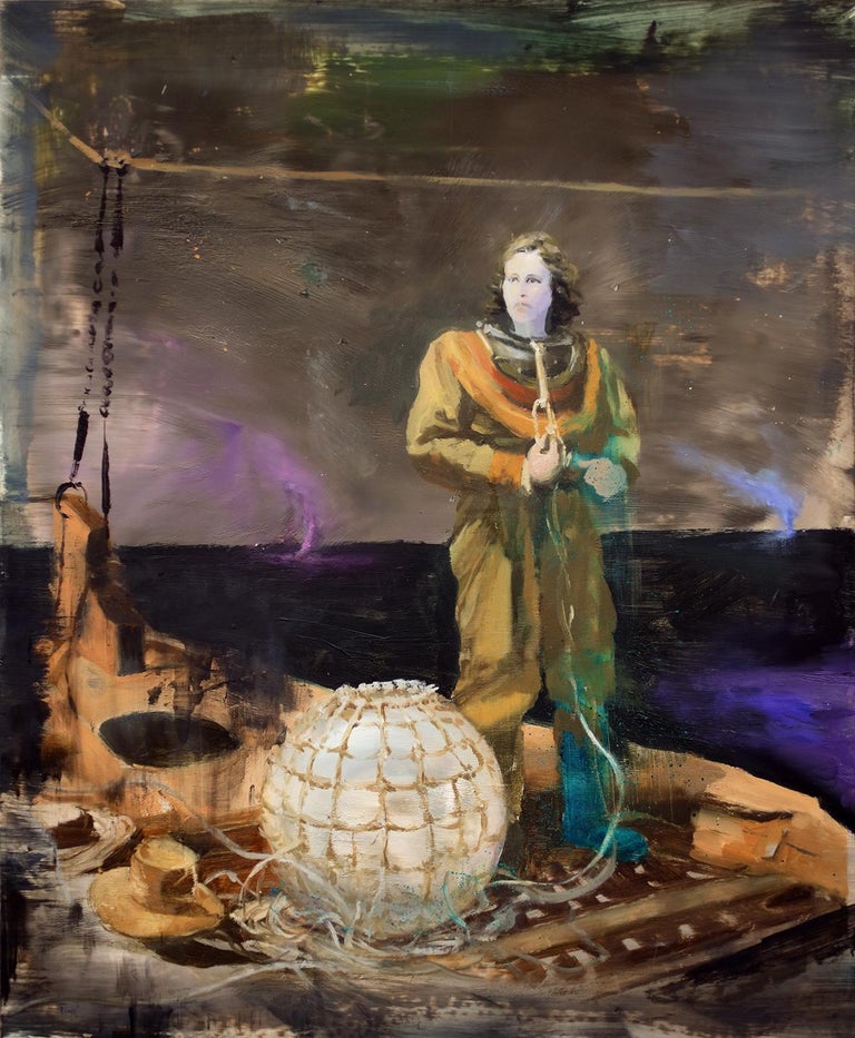 Joshua Flint - The Poet, multicoloured surrealist figurative oil ...