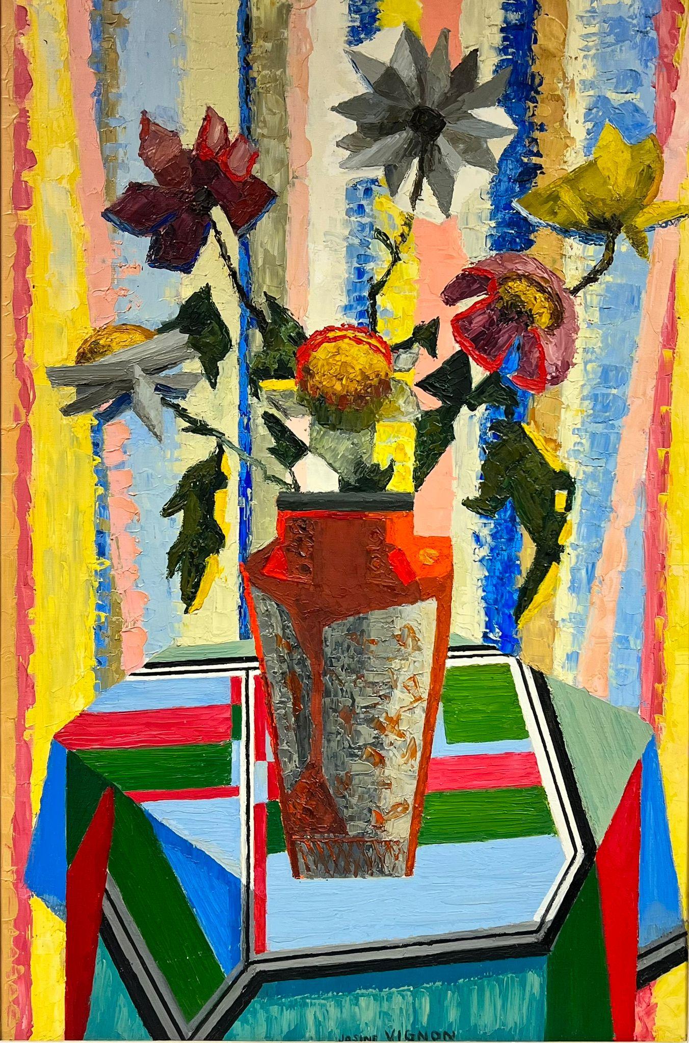 Josine Vignon - 1950s Cubist Flowers in Vase Original French Post Impressionist Signed Oil at ...