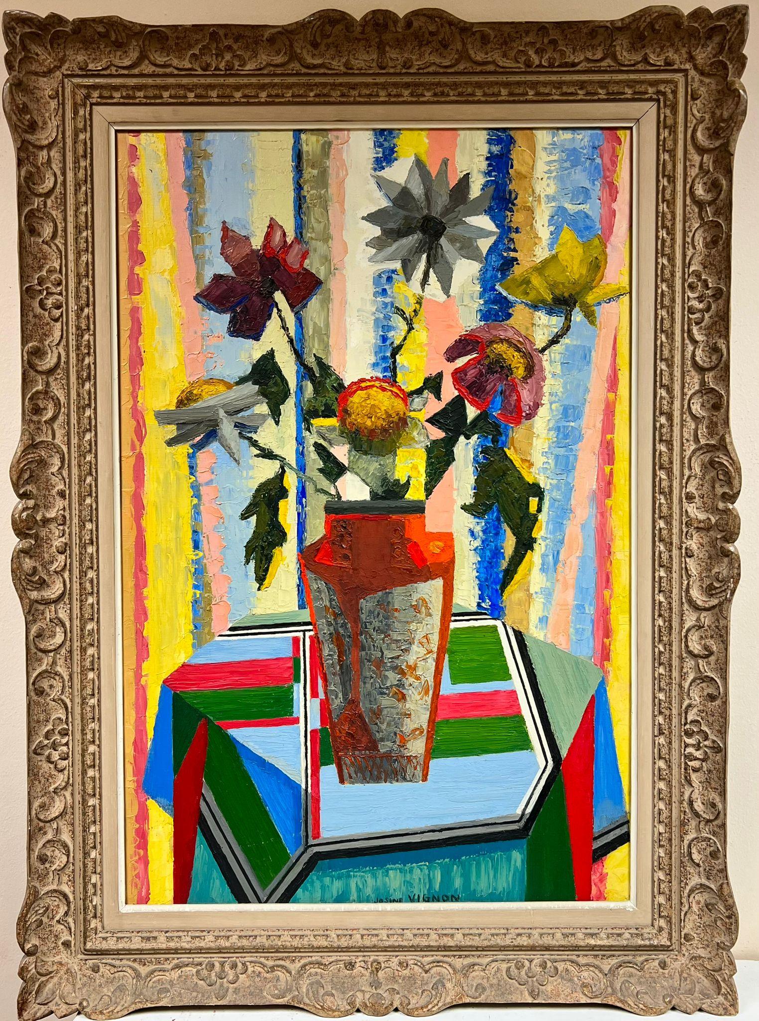 Josine Vignon - 1950s Cubist Flowers in Vase Original French Post ...