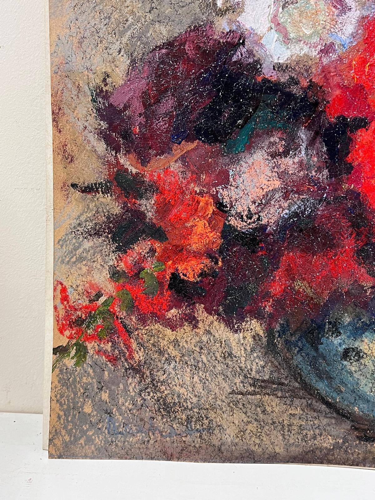 Josine Vignon - 1950s French Pastel Still Life of Flowers in a Vase ...