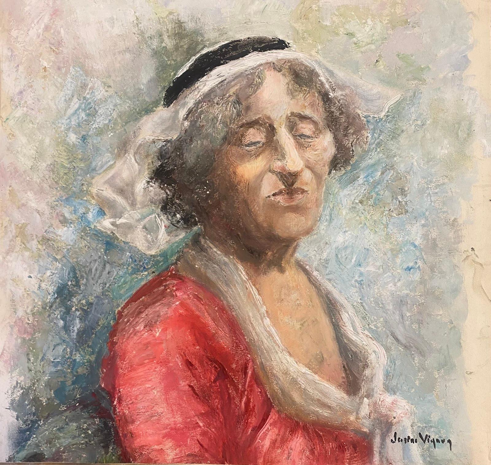 Josine Vignon - 1950s French Post Impressionist Oil Elderly Maiden In ...