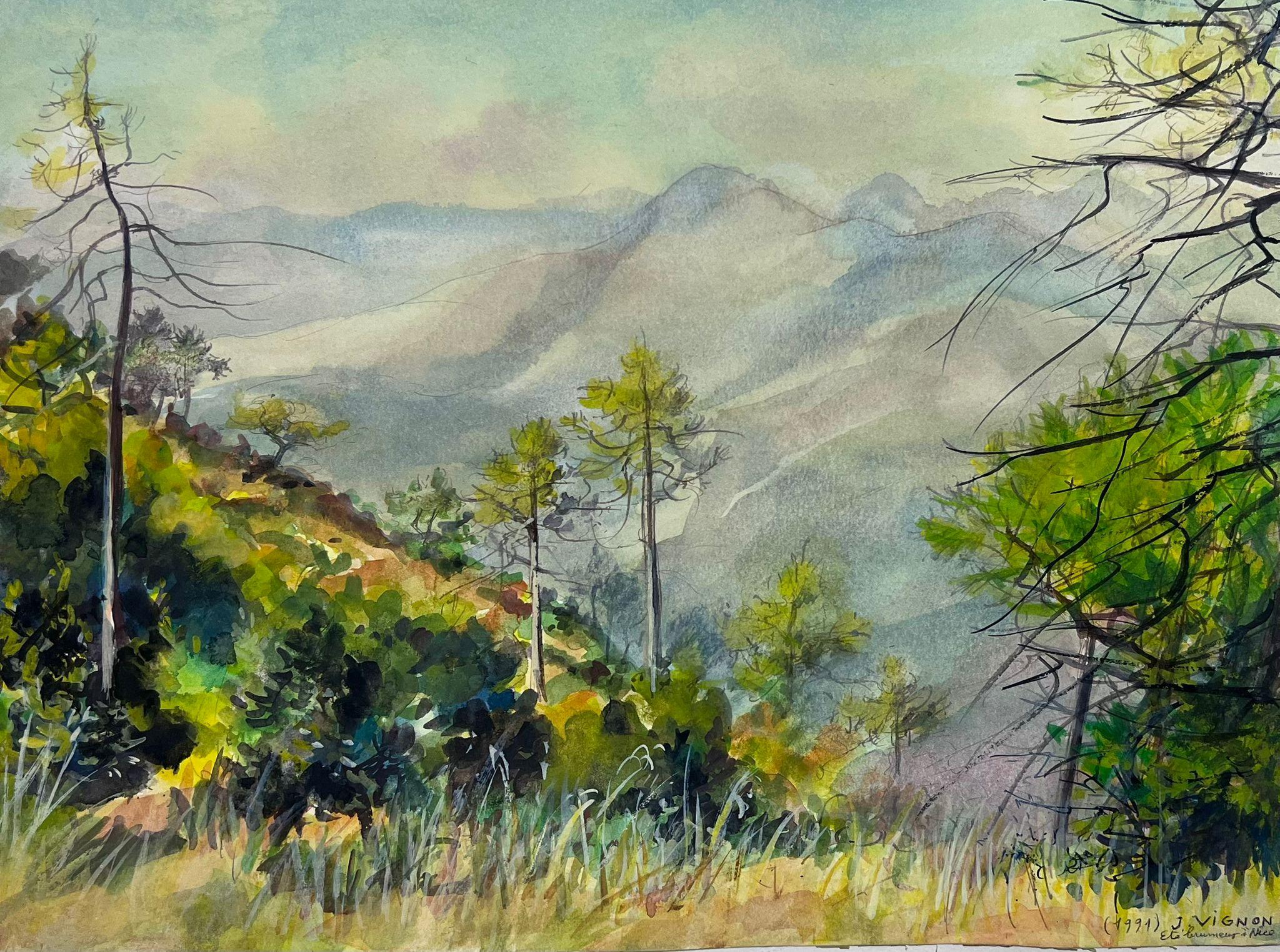 Josine Vignon - 1950s French Watercolor Landscape Mountains South of ...