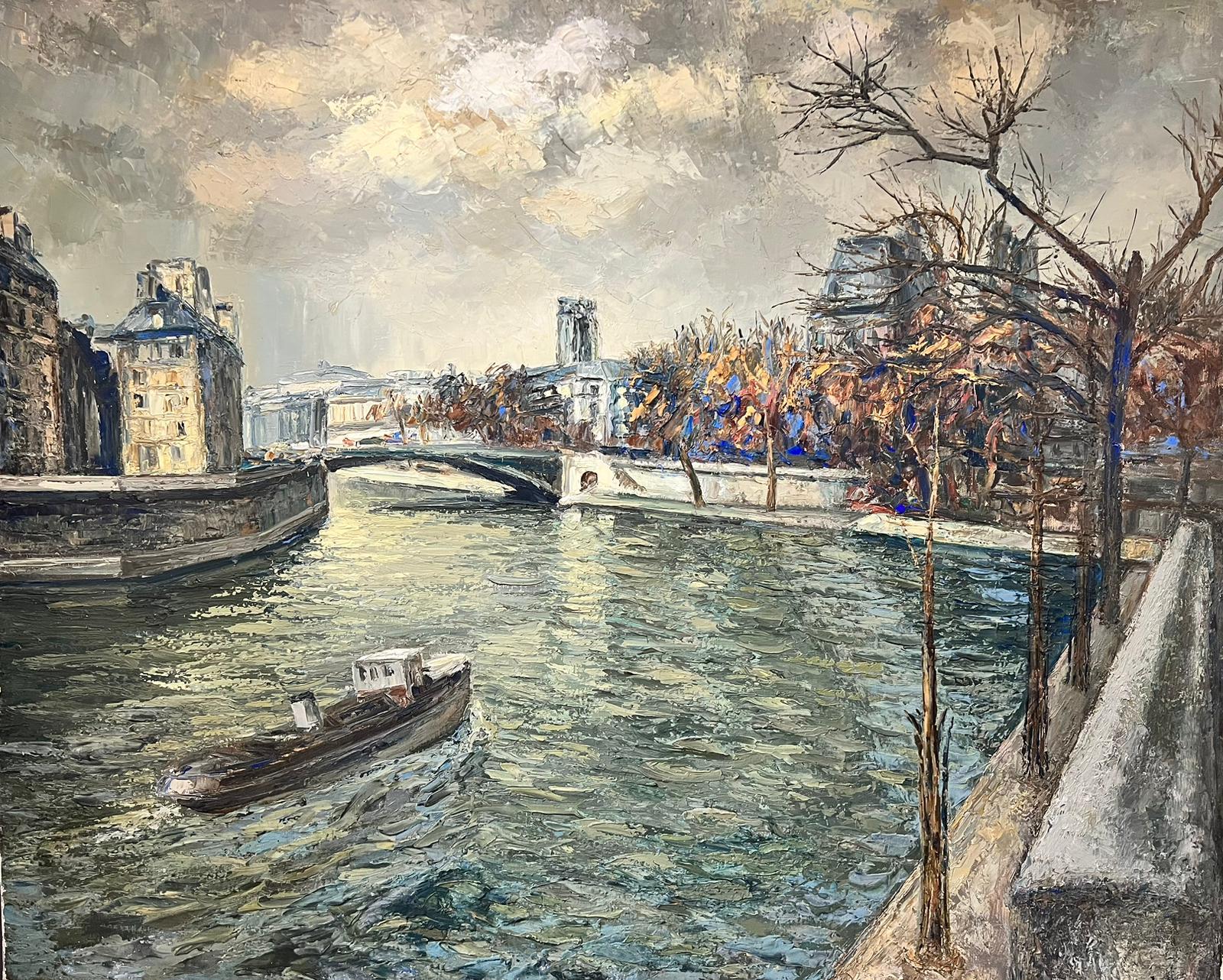 Josine Vignon - Grey Day in Paris River Seine Boat Huge 1960’s French ...
