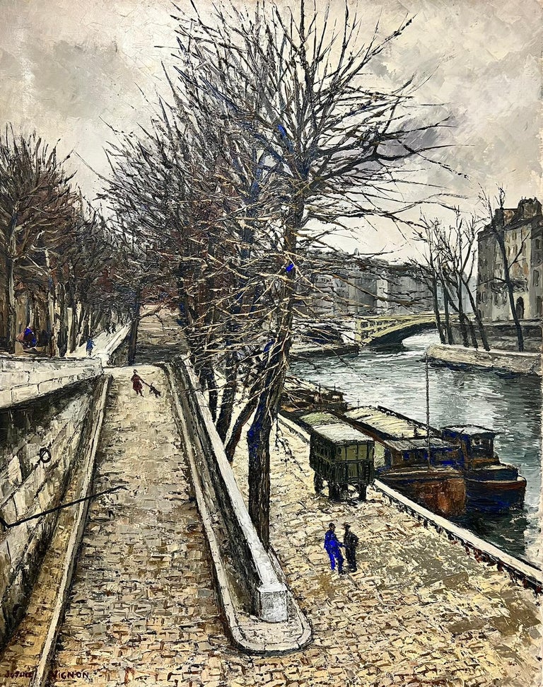 Josine Vignon - Winter in Paris Banks of the River Seine Huge 1960’s ...