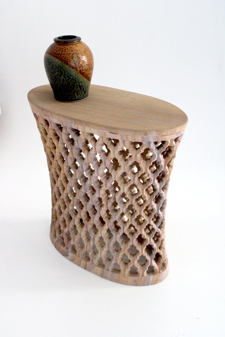 Jour Jali Oval Table in Rainbow Teak-wood Handcrafted in India by Paul ...