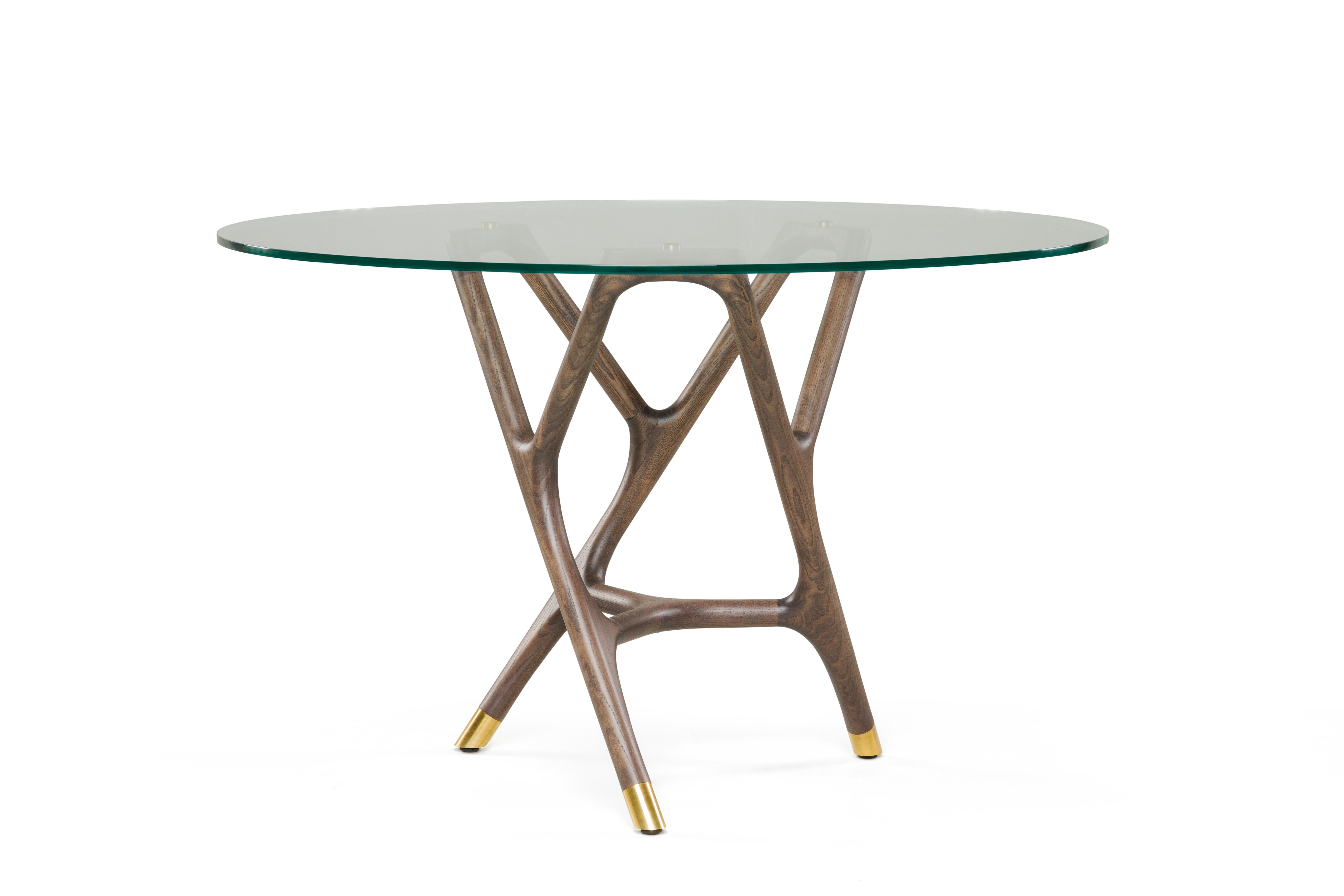 Joyce Contemporary Dining Round Table in Turned Ashwood and Glass Top ...