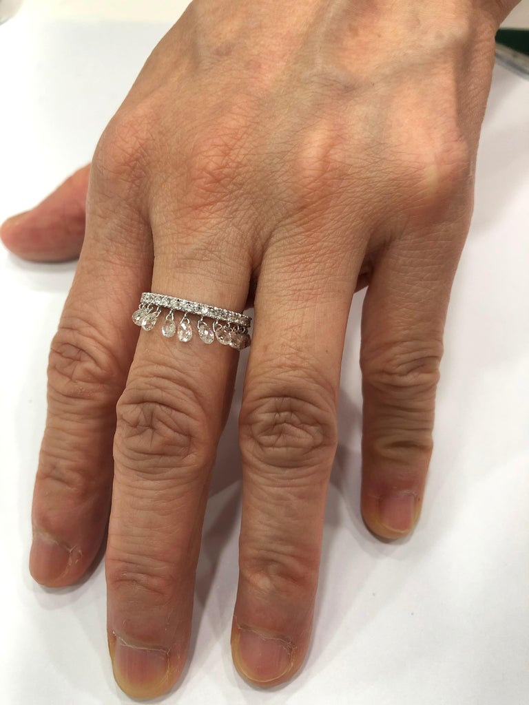 JR 1.92 Carat Diamond Briolette Dangling Ring 18 Karat White Gold For ...