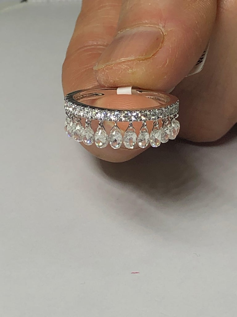 JR 1.92 Carat Diamond Briolette Dangling Ring 18 Karat White Gold at ...