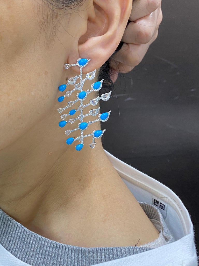 JR Turquoise Zig Zag 18 Karat White Gold Earring For Sale at 1stDibs