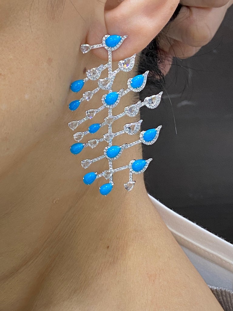 JR Turquoise Zig Zag 18 Karat White Gold Earring For Sale at 1stDibs