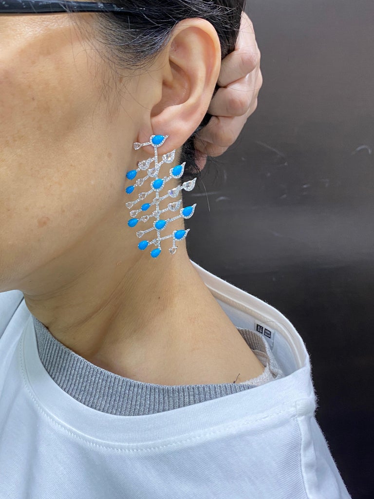 JR Turquoise Zig Zag 18 Karat White Gold Earring For Sale at 1stDibs