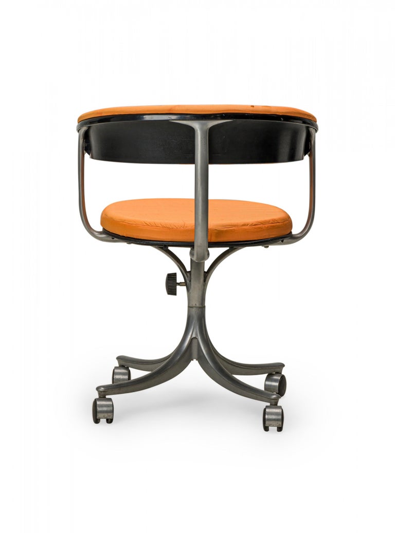 Jørgen Rasmussen Danish Orange Upholstery and Silver Metal Rolling ...
