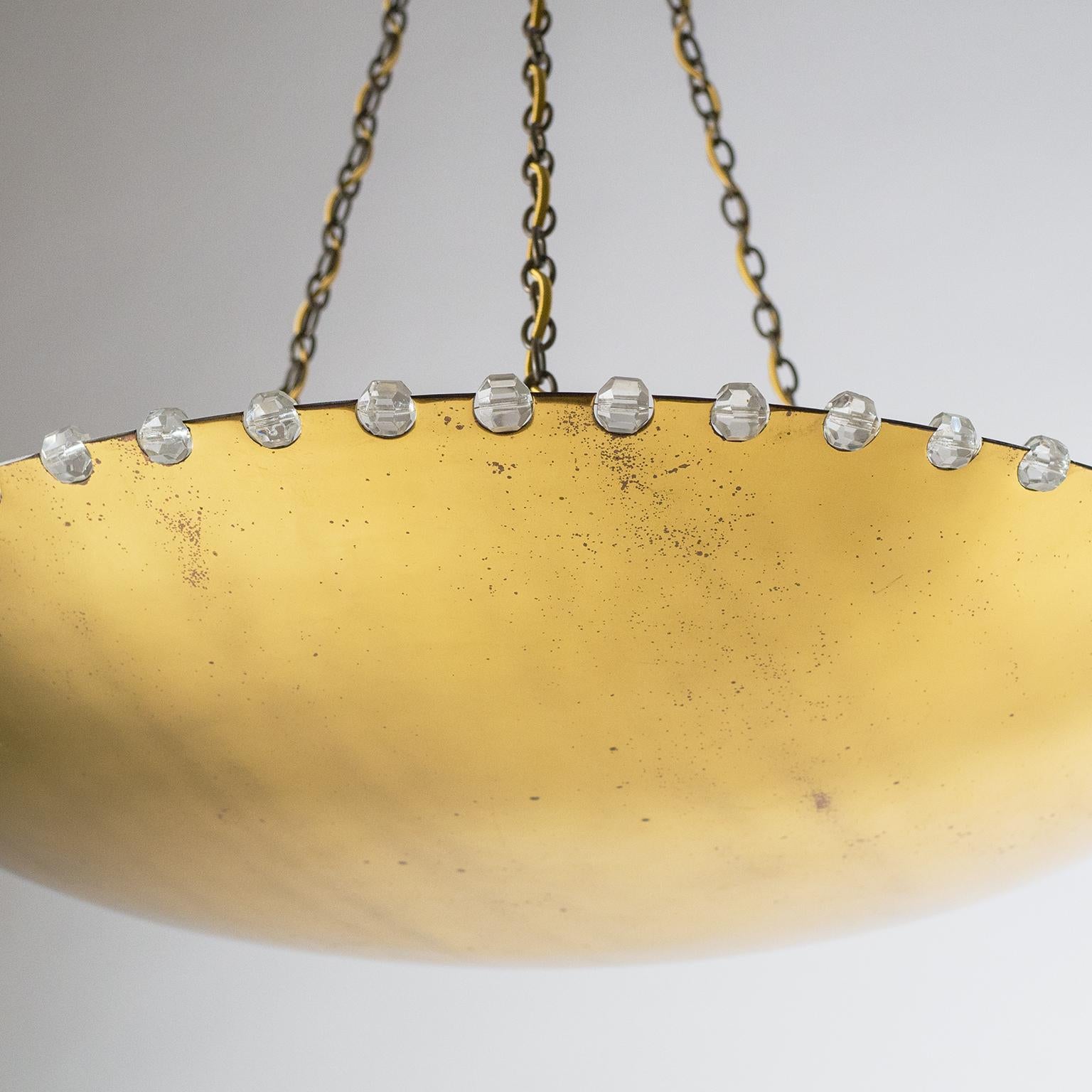 J.T. Kalmar Brass and Crystal Uplight Chandelier, circa 1950 at 1stDibs