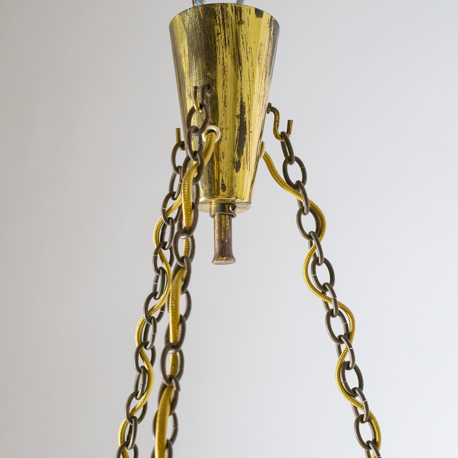 J.T. Kalmar Brass and Crystal Uplight Chandelier, circa 1950 at 1stDibs