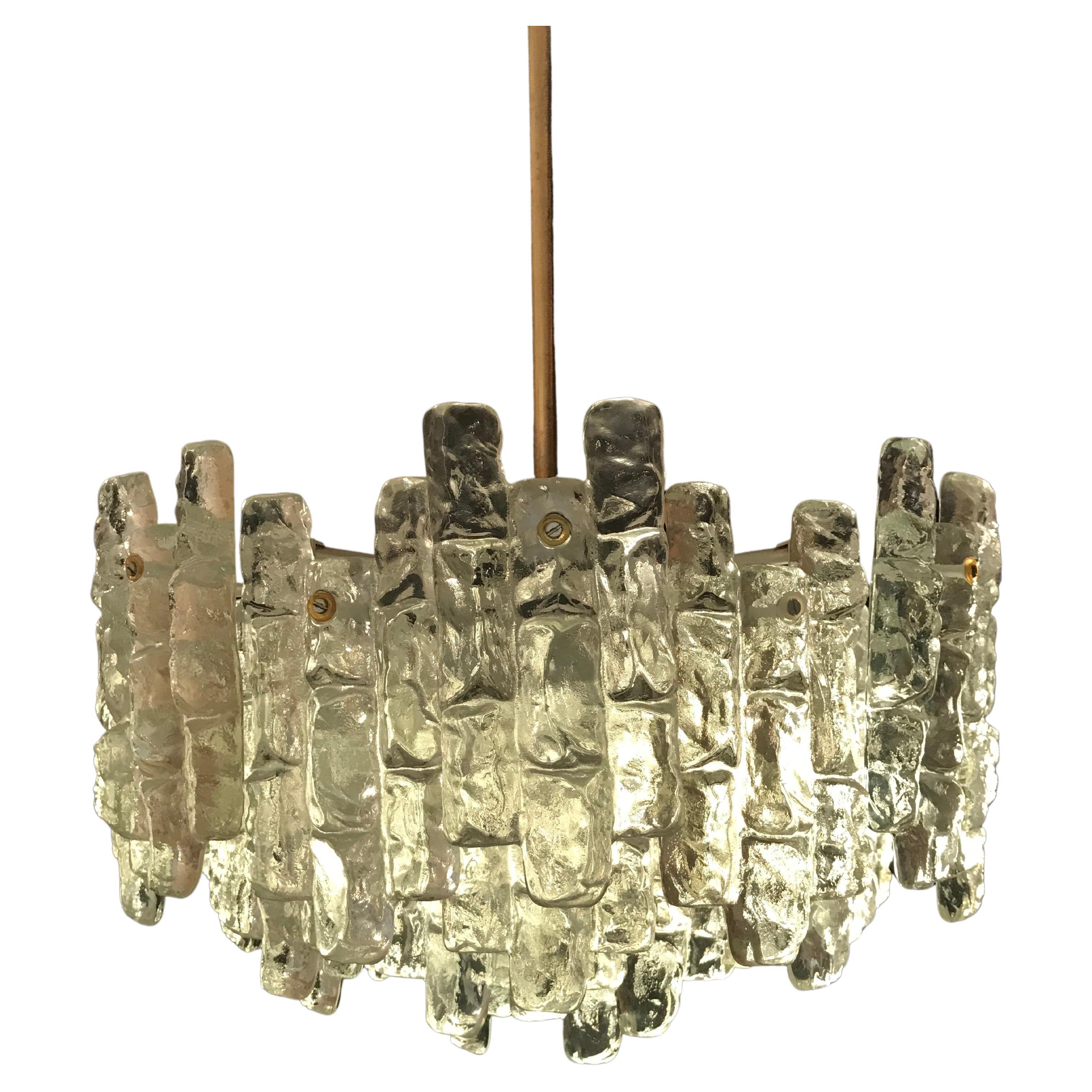 Unusual Gold-Plate Kalmar Frosted Glass Chandelier at 1stDibs