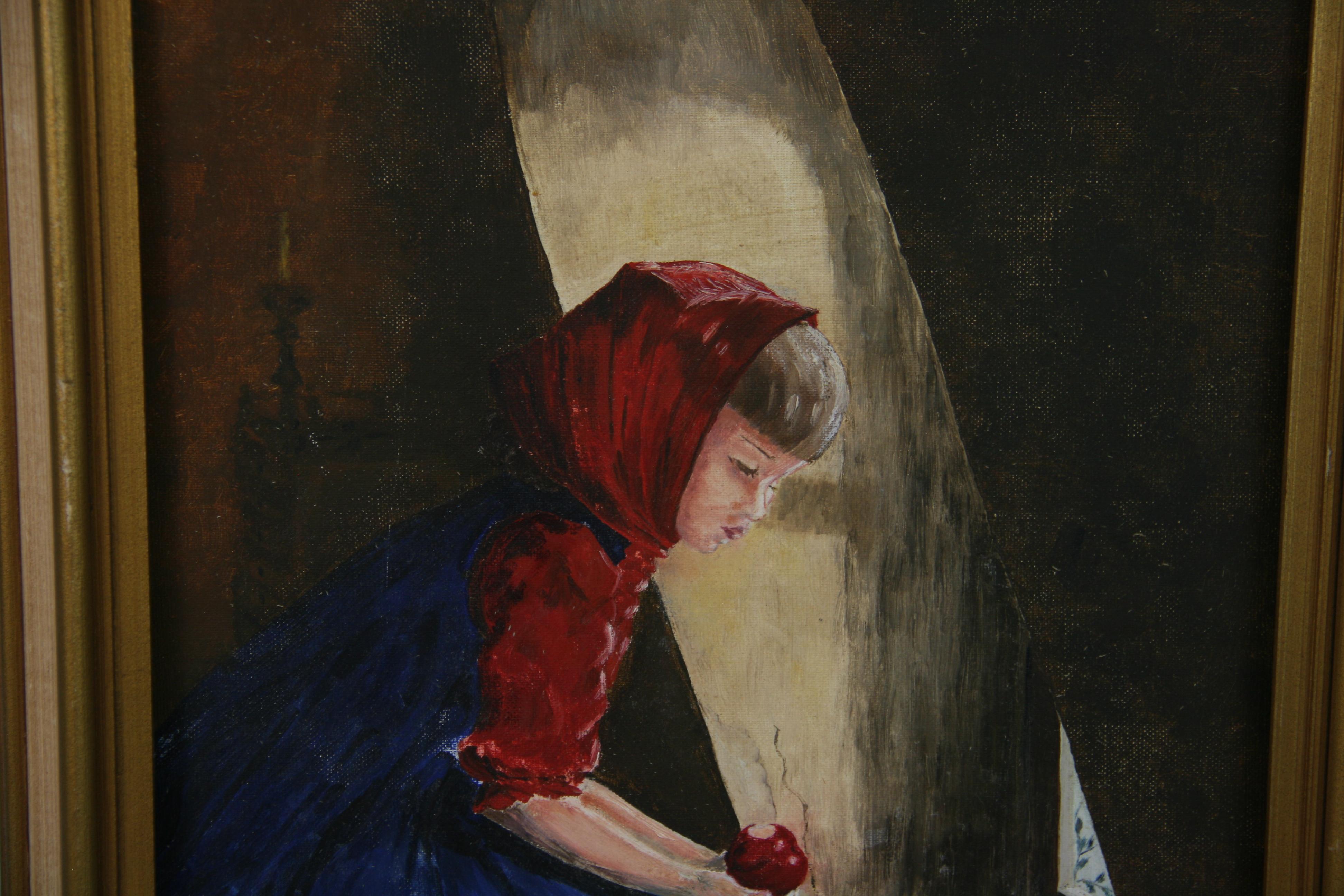 J.Thompson - Impressionist Young Female Acrylic Painting Girl at Window ...