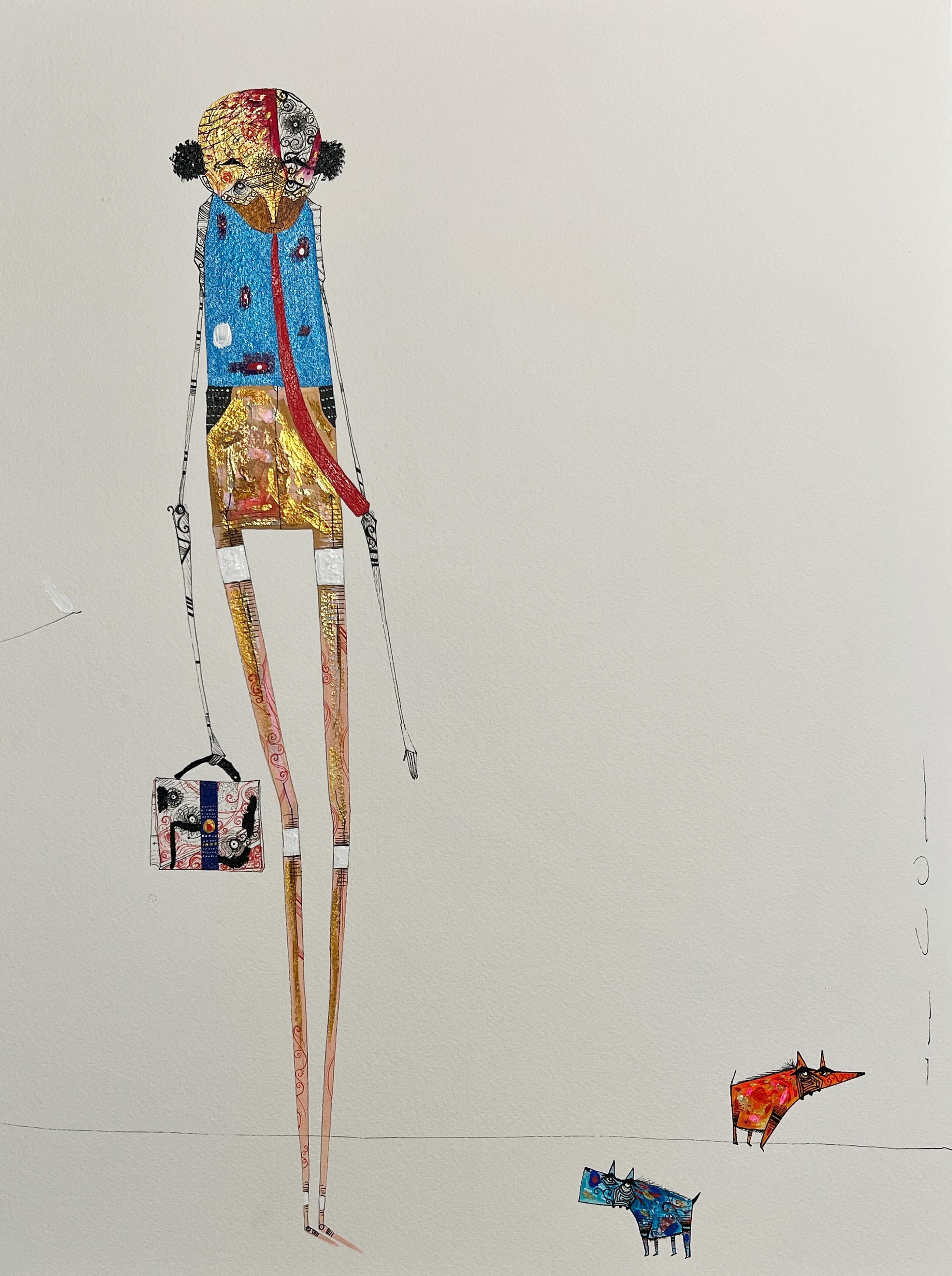 Bill Traylor - Woman with Handbag and Umbrella at 1stDibs