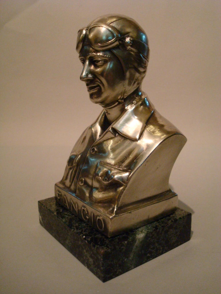 Juan Manuel Fangio Silver Plated Statue Paperweight, circa 1950 Car ...