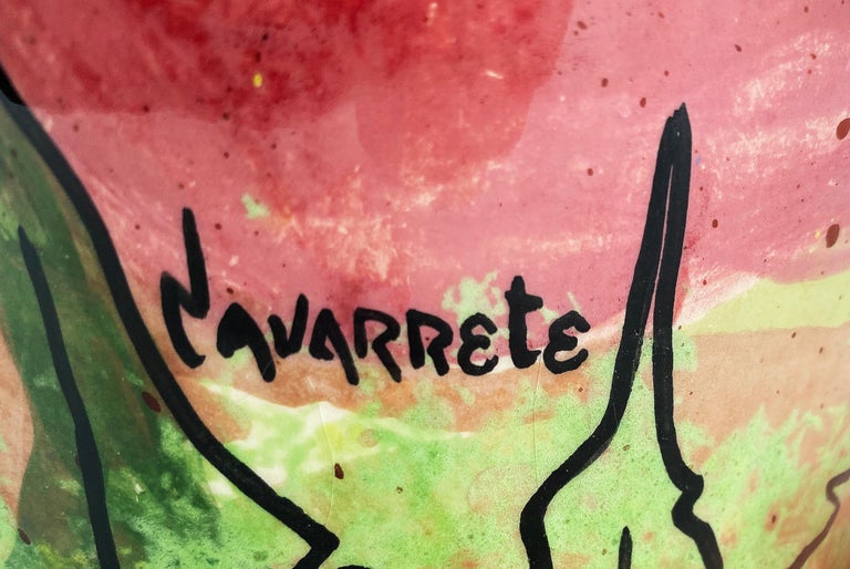 Juan Navarette Ceramic Hand-Painted Lidded Urn, Cuban American Art For ...