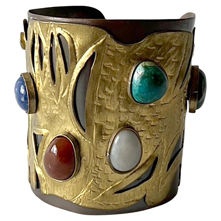 Juan Reyes Natural Gemstone Copper Brass Chilean Modernist Studio Cuff ...