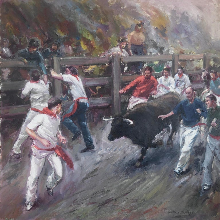 Juan Soler - San Fermin Pamplona Spain oil on canvas painting For Sale ...