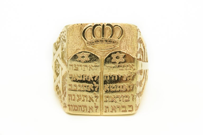 Judaica Ten Commandments Menorah Star of David Men''s Gold Ring Rabbi ...