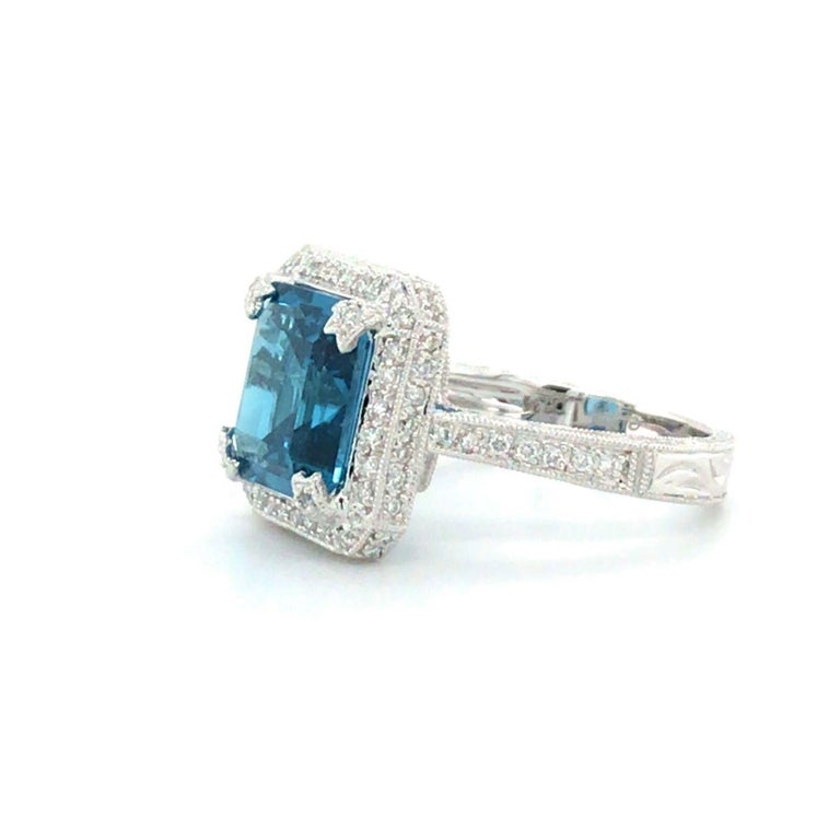 Jude Frances London Blue Topaz and Diamond 18 Karat White Gold Halo ...
