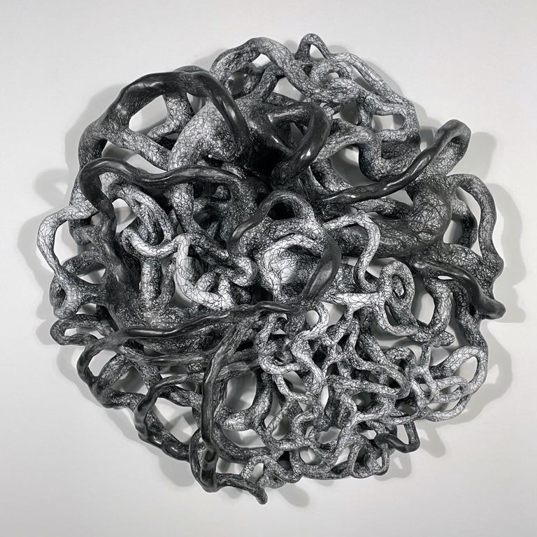 Judi Tavill - EMBRANGLE, gray monochrome circular ceramic wall ...