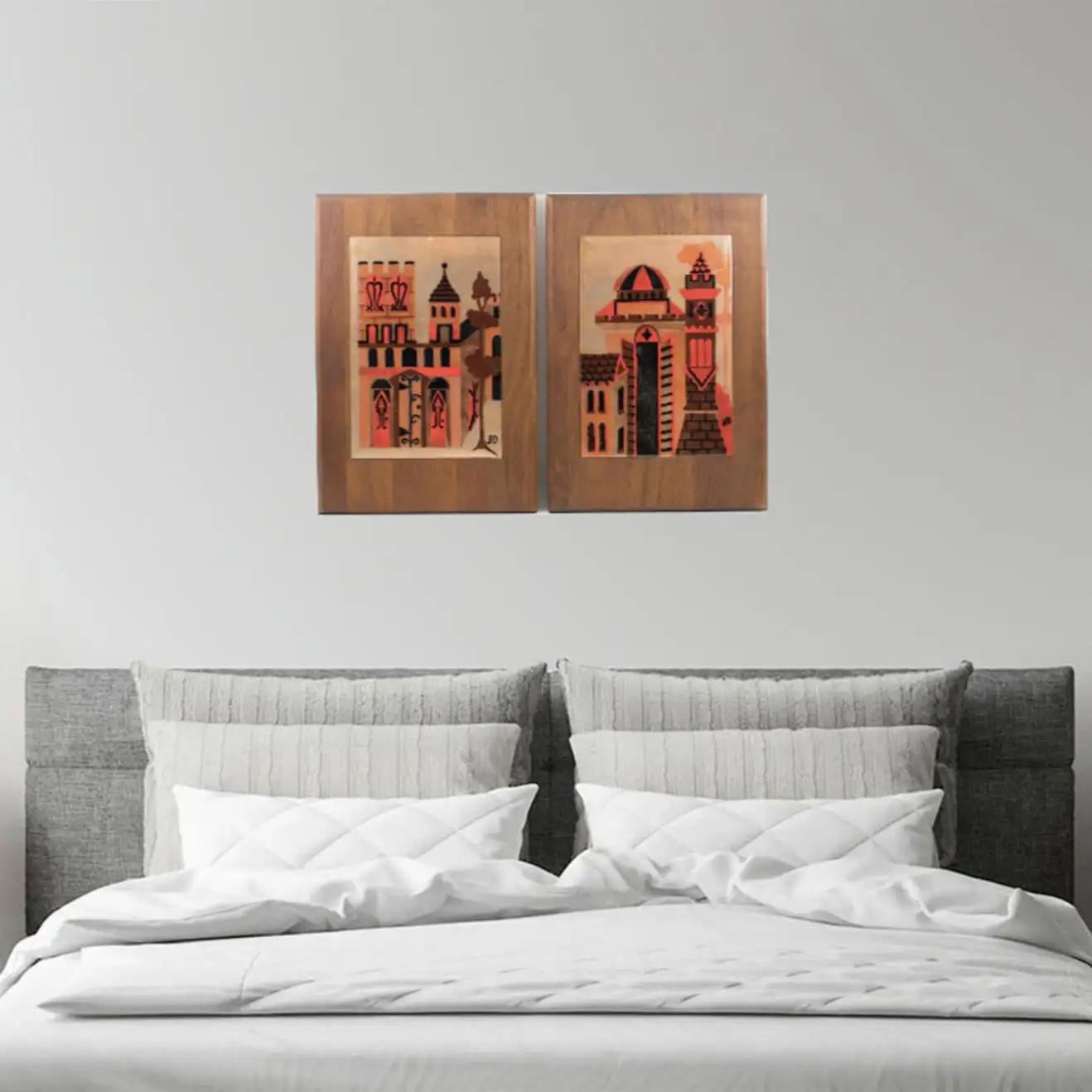 Judith Daner Enamel Artwork Wall Panel Cityscape, a pair For Sale at ...