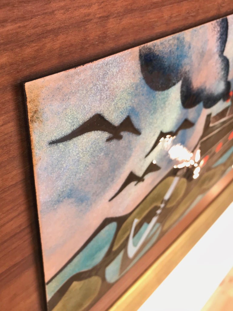 Judith Danner Large Enameled Copper Fishing Boat Tryptic in Custom ...