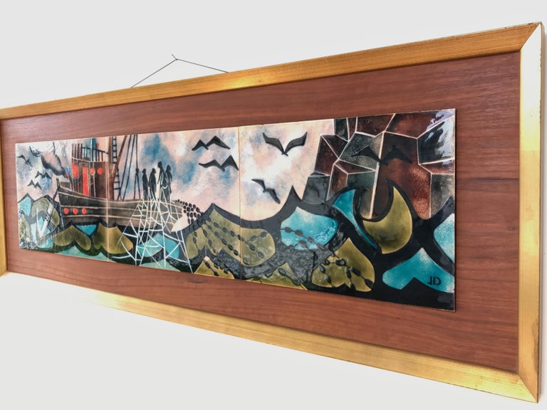 Judith Danner Large Enameled Copper Fishing Boat Tryptic in Custom ...