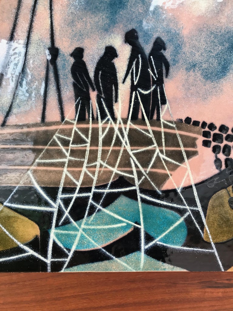 Judith Danner Large Enameled Copper Fishing Boat Tryptic in Custom ...