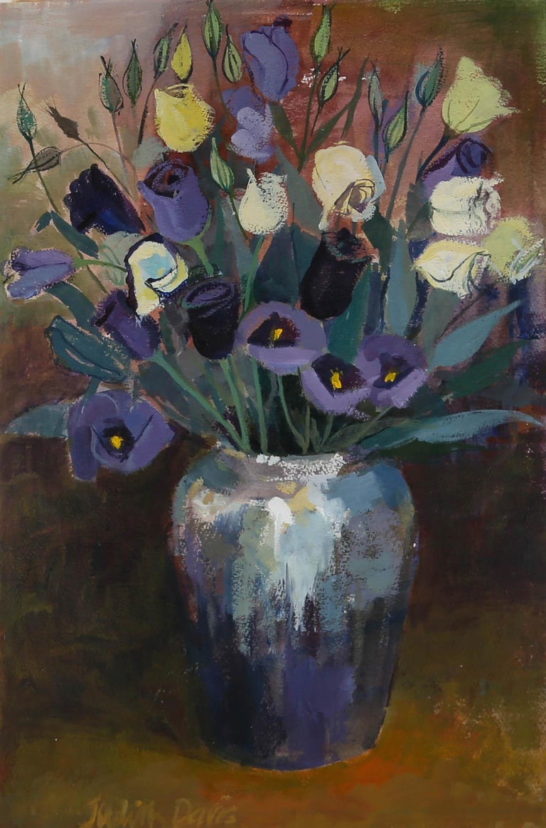 Judith Davis - Judith Davis - Contemporary Acrylic, Vase of Lisianthus ...
