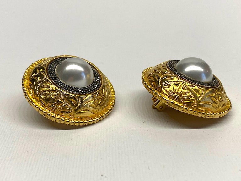 Judith Jack 1980s Gold with Sterling Silver Large Button Earrings at ...