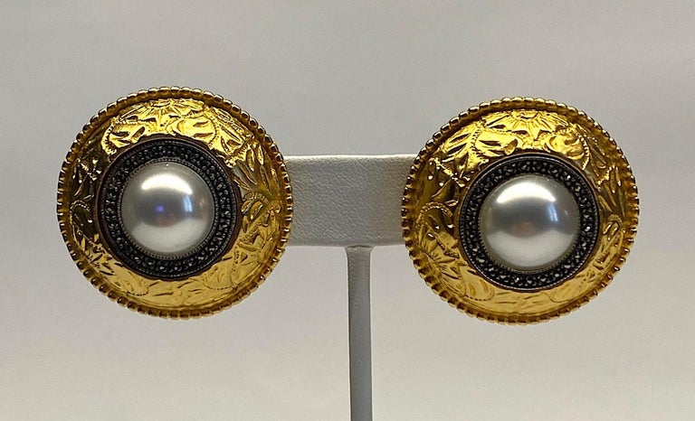 Judith Jack 1980s Gold with Sterling Silver Large Button Earrings at ...