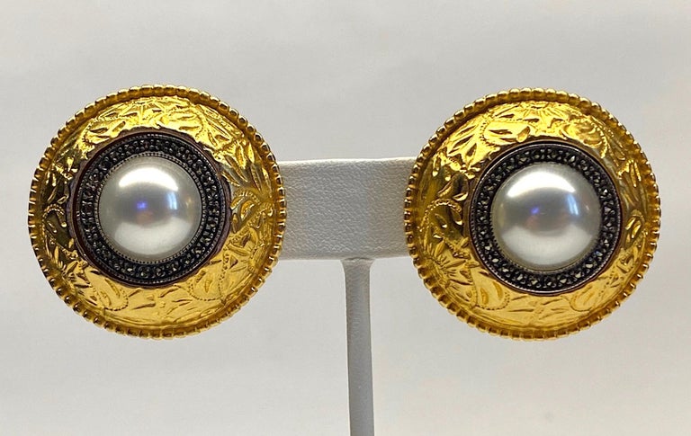 Judith Jack 1980s Gold with Sterling Silver Large Button Earrings at ...