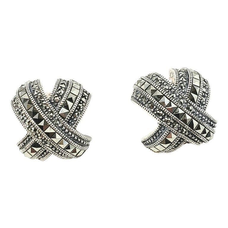 Judith Jack Marcasite Sterling Silver Criss Cross Earrings at 1stDibs