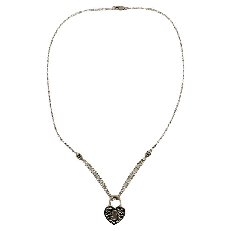 Judith Jack Sterling Silver Marcasite Heart Lock Chain Necklace For ...