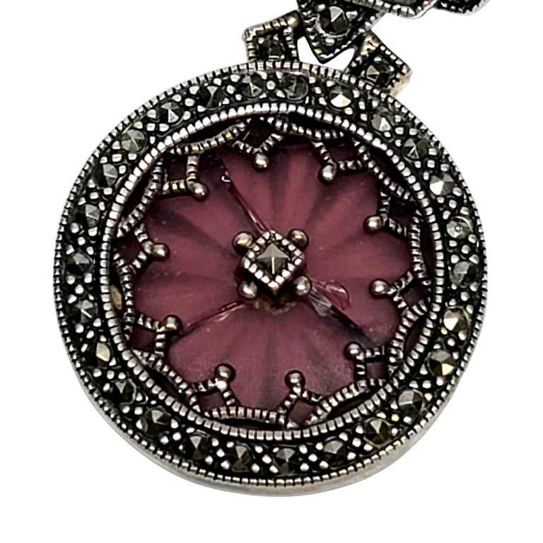 Judith Jack Sterling Silver Marcasite Purple Caphor Glass Pin / Brooch ...