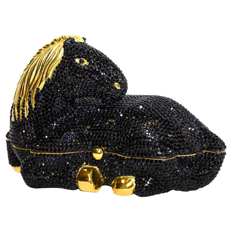 Judith Leiber Black Crystal Hard Shell Pony Minaudiere For Sale at 1stDibs