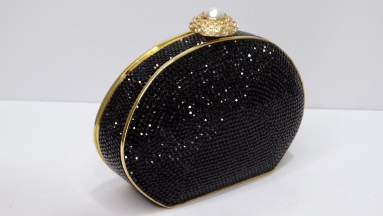 Judith Leiber Black Swarovski Crystal Minaudiere Evening Bag For Sale ...