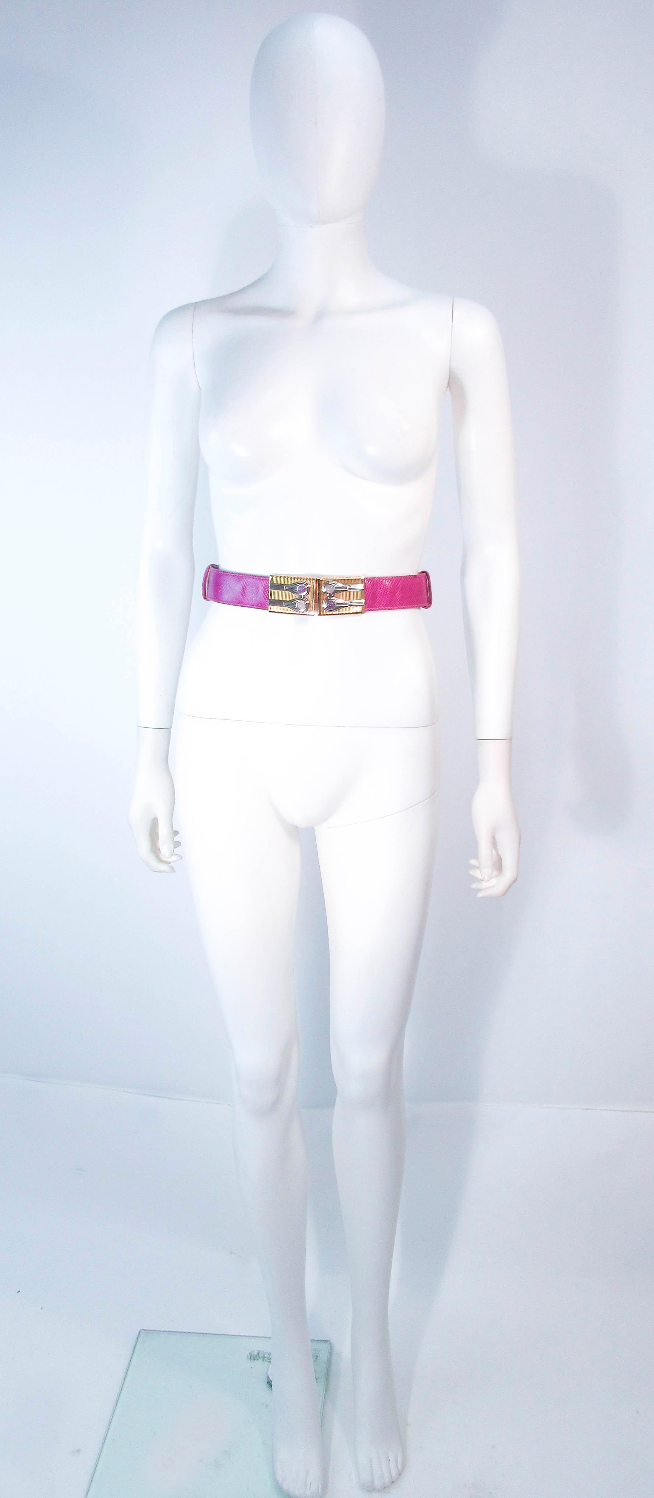 JUDITH LEIBER Magenta Lizard Skin Adjustable Belt with Metal Buckle at ...